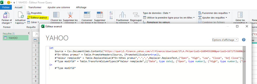 EXCEL : Lire les données boursières Yahoo Finance à l’aide d’une requête web et de Power Query ...