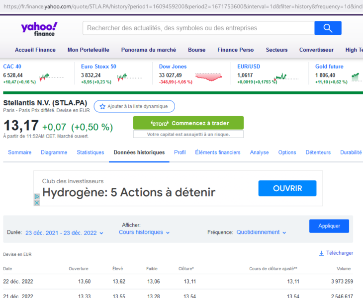 Télécharger les cotations boursières avec Yahoo Finance à l’aide de ...