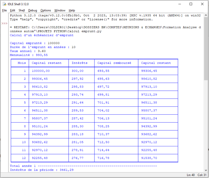 Exemple de programme en Python : calcul d’un échéancier d’emprunt – Audit & Systèmes d'Information